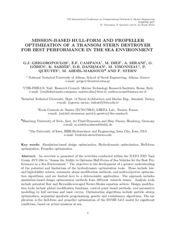 (PDF) Mission-Based Hull-Form and Propeller Optimization of a Transom Stern Destroyer for Best ...