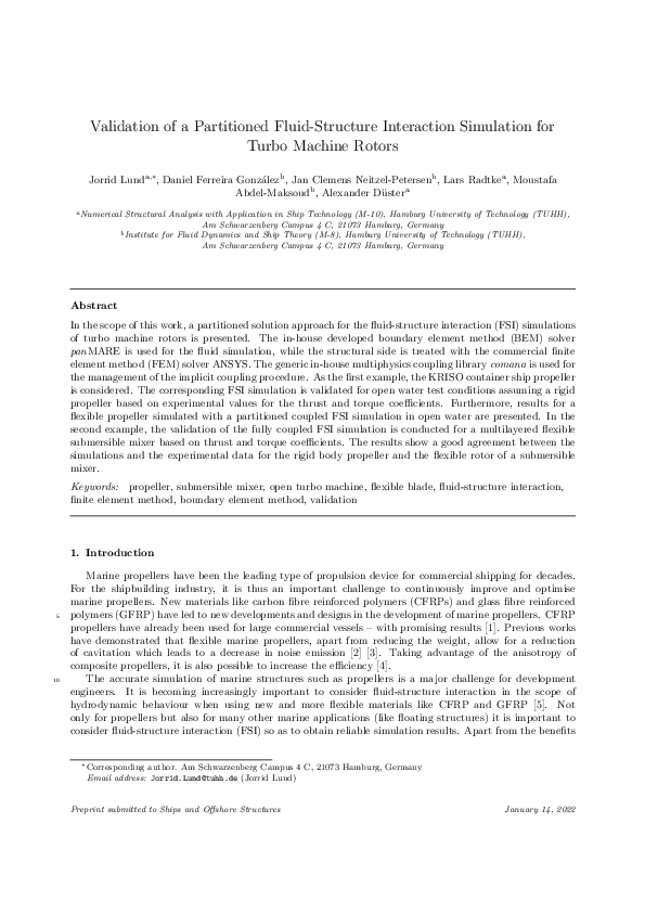 Pdf Validation Of A Partitioned Fluid Structure Interaction Simulation For Turbo Machine Rotors