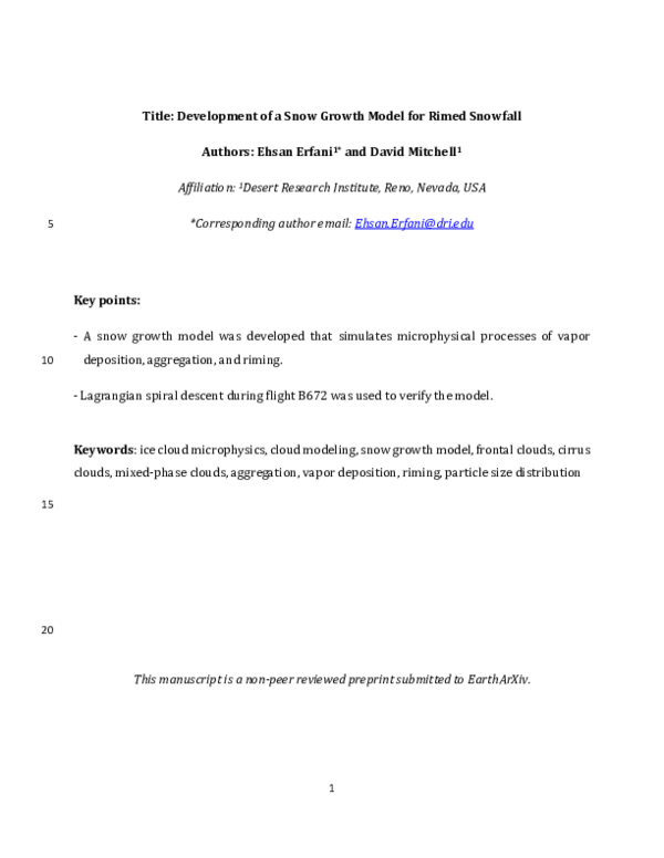 (PDF) Development of a Snow Growth Model for Rimed Snowfall