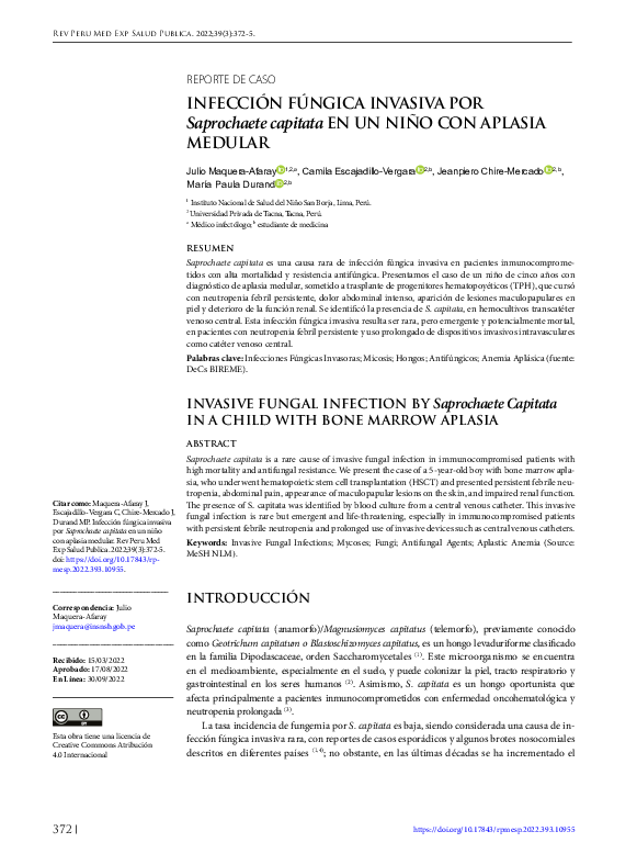 (PDF) Infección fúngica invasiva por Saprochaete capitata en un niño ...