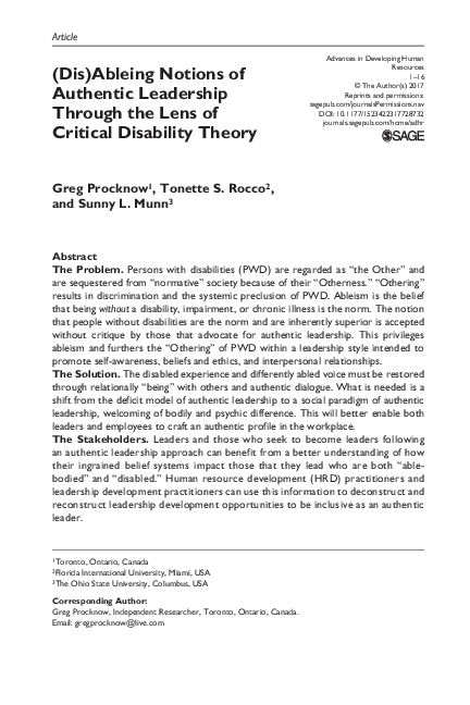 (PDF) (Dis)Ableing Notions of Authentic Leadership Through the Lens of ...