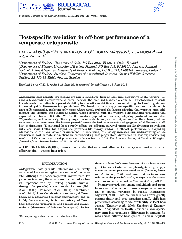 (PDF) Host-specific variation in off-host performance of a temperate ...