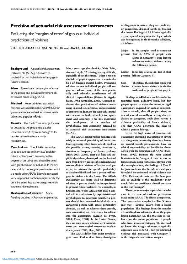 Pdf Precision Of Actuarial Risk Assessment Instruments