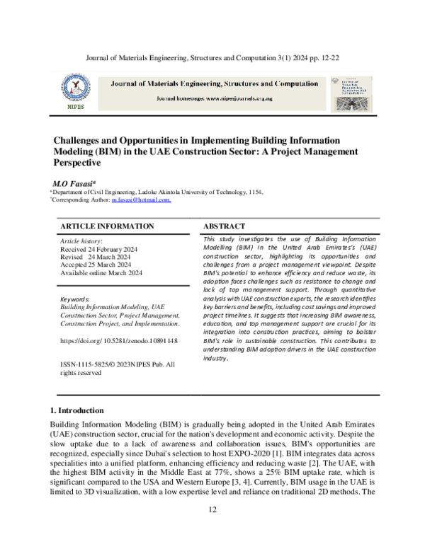 (PDF) Challenges and Opportunities in Implementing Building Information Modeling (BIM) in the ...
