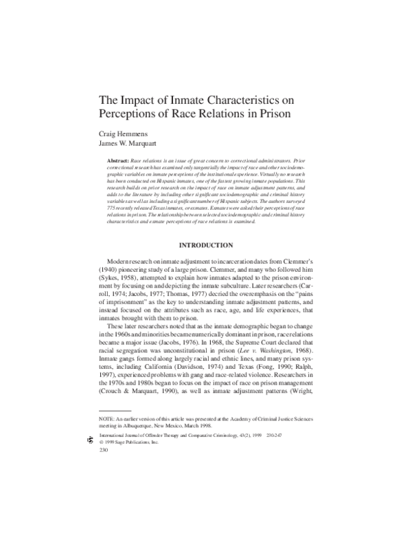 (PDF) The Impact of Inmate Characteristics on Perceptions of Race ...