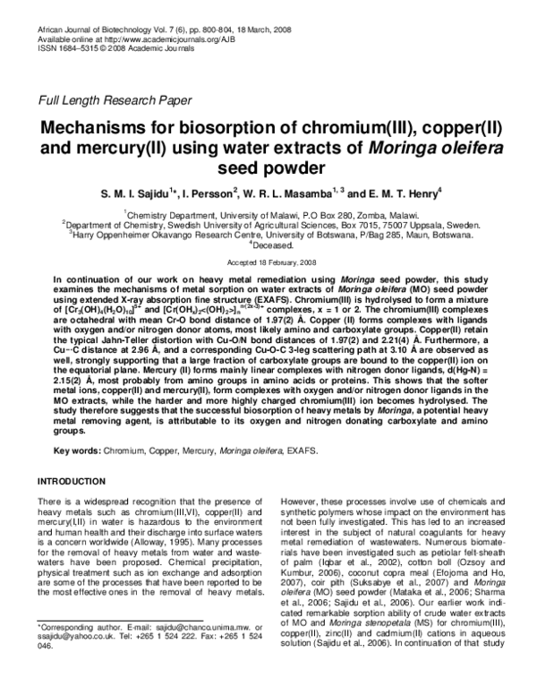 (PDF) Mechanisms for biosorption of chromium(III), copper(II) and ...
