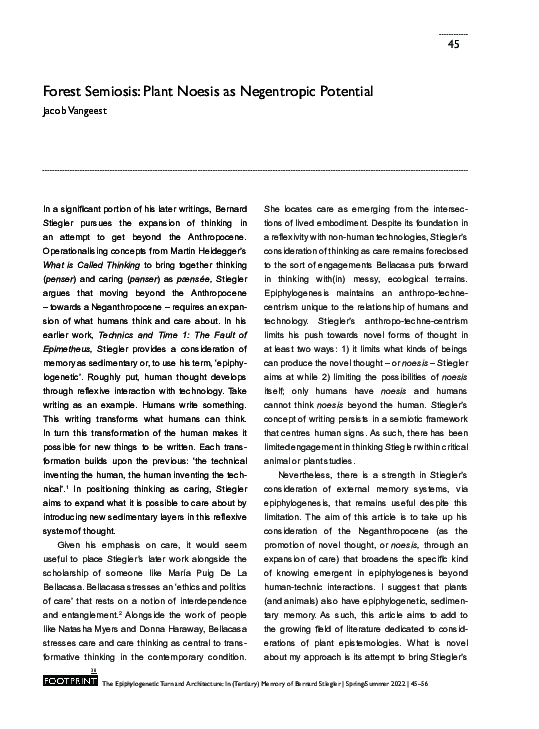 (PDF) Forest Semiosis: Plant Noesis as Negentropic Potential