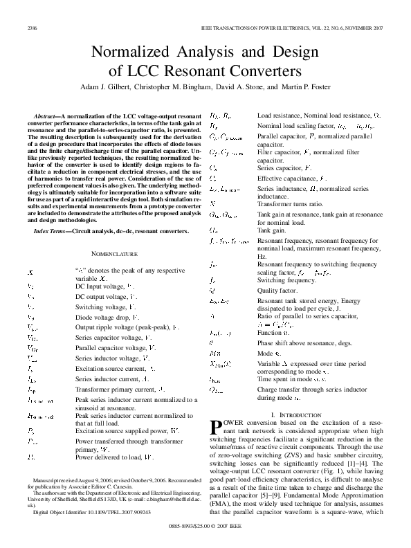 (PDF) Normalized Analysis and Design of LCC Resonant Converters