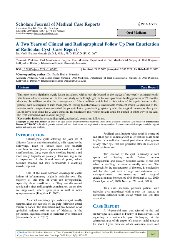 (PDF) A Two Years of Clinical and Radiographical Follow Up Post ...