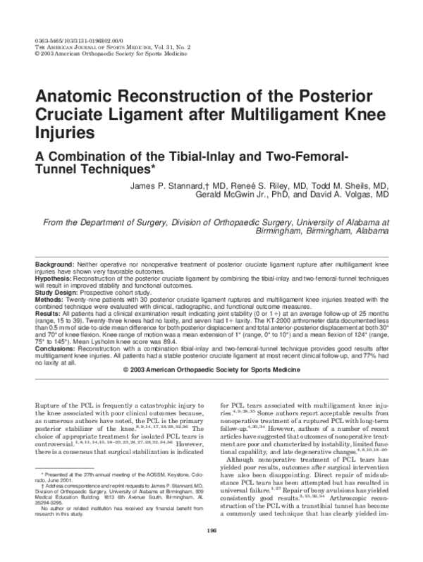(PDF) Anatomic Reconstruction of the Posterior Cruciate Ligament after ...