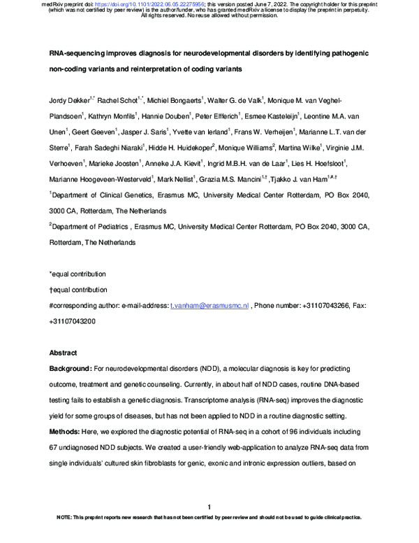 (PDF) RNA-sequencing improves diagnosis for neurodevelopmental disorders by identifying ...