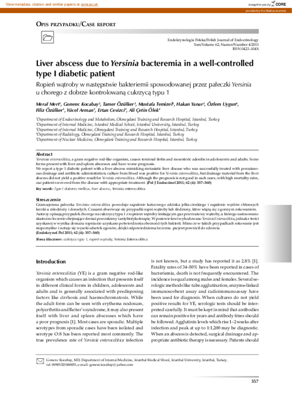 (PDF) Liver abscess due to Yersinia bacteremia in a well-controlled ...