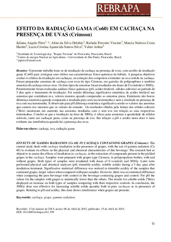 (PDF) Effects of Gamma Radiation (Co 60) in Cachaça containing grapes ...