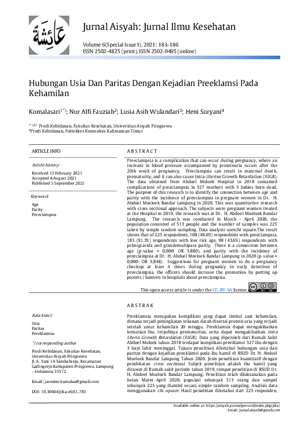 (PDF) Hubungan Usia Dan Paritas Dengan Kejadian Preeklamsi Pada ...
