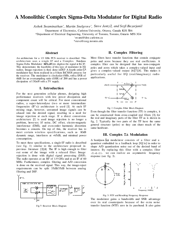 (PDF) A monolithic complex sigma-delta modulator for digital radio