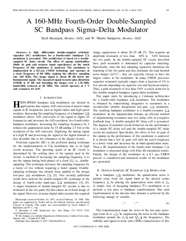 (PDF) A 160-MHz fourth-order double-sampled SC bandpass sigma-delta ...
