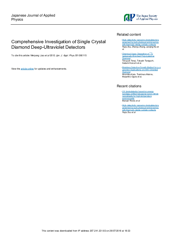(PDF) Comprehensive Investigation of Single Crystal Diamond Deep ...