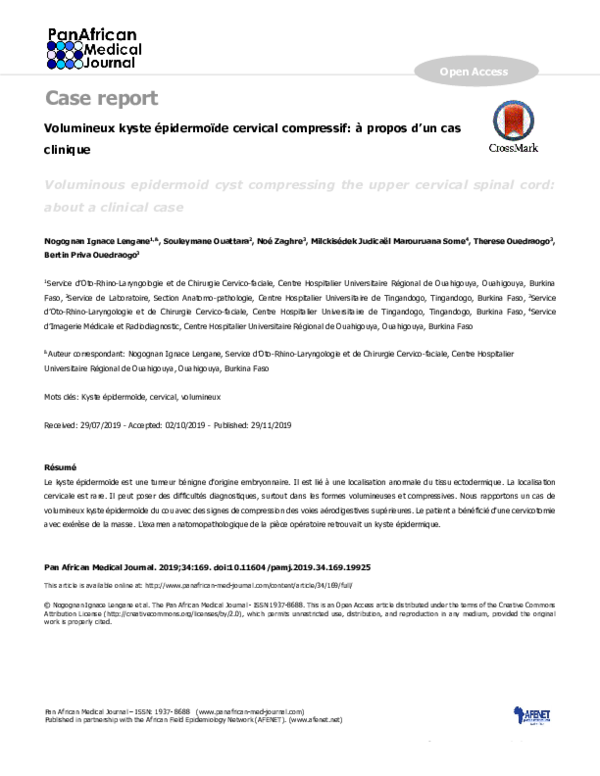 (PDF) Volumineux kyste épidermoïde cervical compressif: à propos d’un ...