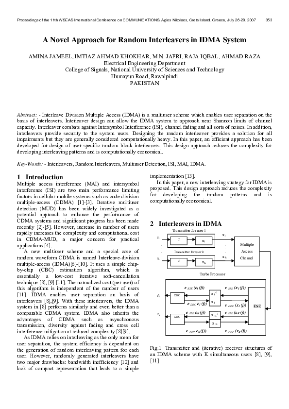 (PDF) A Novel Approach for Random Interleavers In IDMA System | ahmad ...