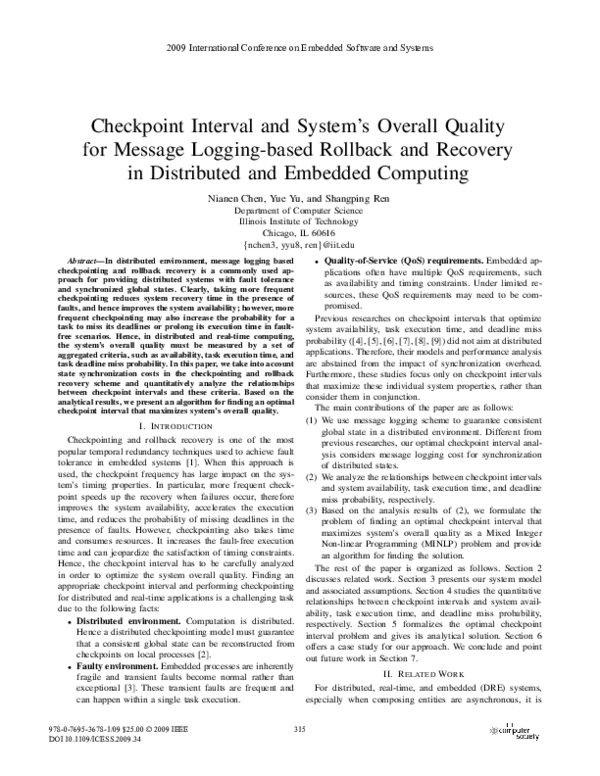 (PDF) Checkpoint Interval and System's Overall Quality for Message Logging-Based Rollback and ...