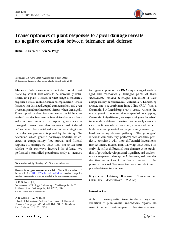(PDF) Transcriptomics of plant responses to apical damage reveals no negative correlation ...