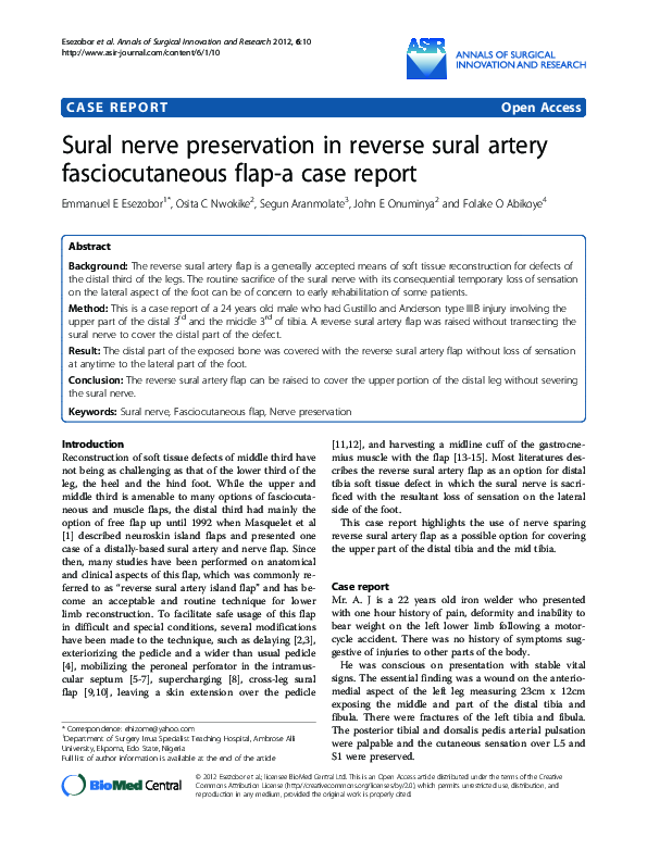 (PDF) Sural nerve preservation in reverse sural artery fasciocutaneous ...