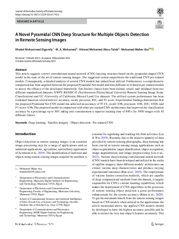 (PDF) A Novel Pyramidal CNN Deep Structure for Multiple Objects Detection in Remote Sensing Images