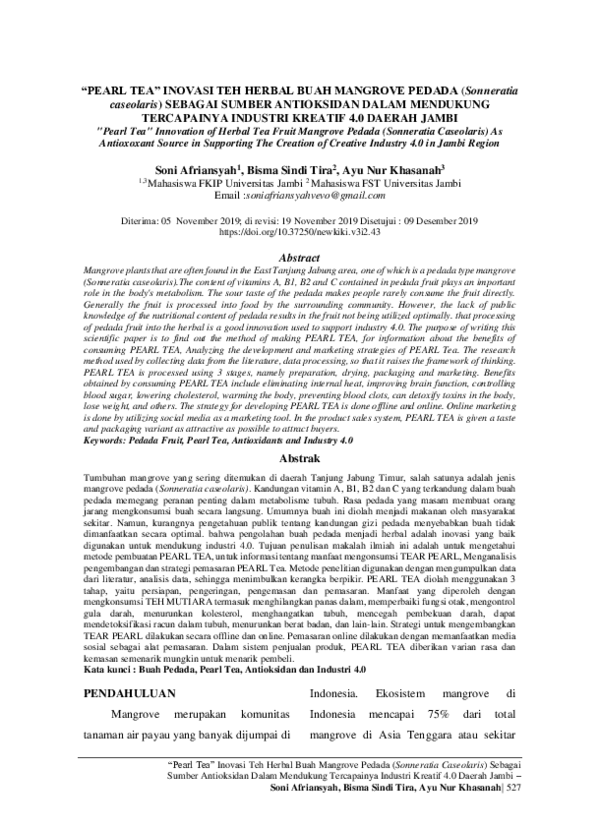 (PDF) “PEARL TEA” INOVASI TEH HERBAL BUAH MANGROVE PEDADA (Sonneratia ...