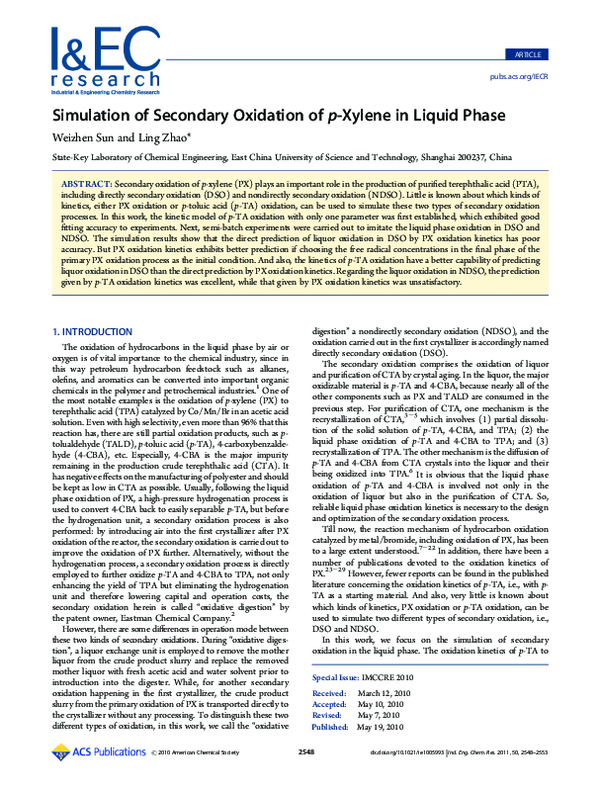 (PDF) Simulation of Secondary Oxidation of p-Xylene in Liquid Phase