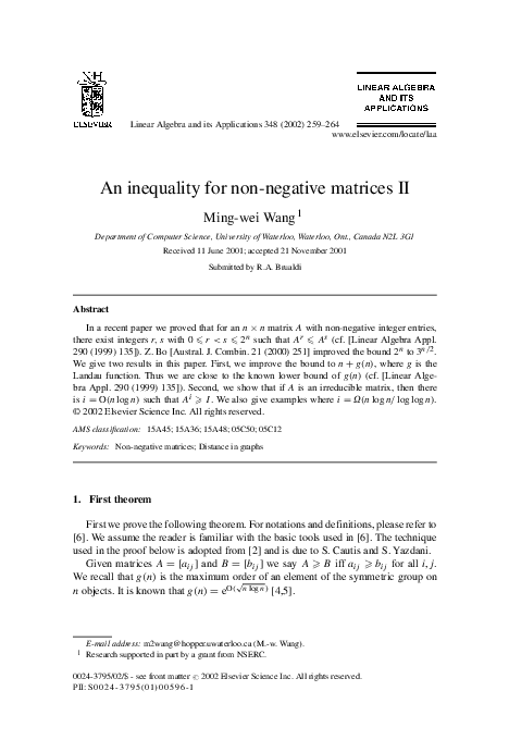 (PDF) An inequality for non-negative matrices II