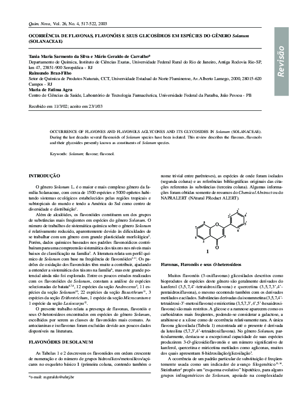 (PDF) Ocorrência de flavonas, flavonóis e seus glicosídeos em espécies ...