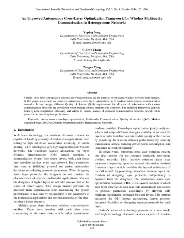 Pdf An Improved Autonomous Cross Layer Optimization Framework For Wireless Multimedia 8142