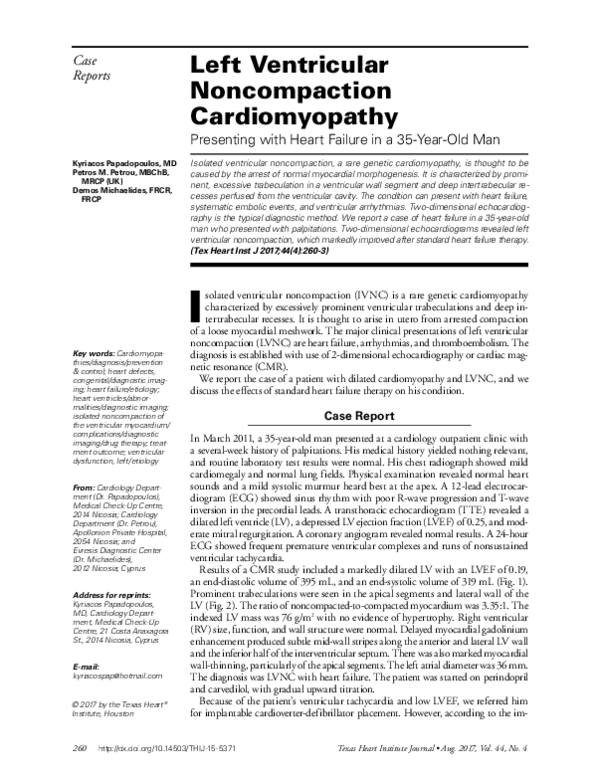 (PDF) Left Ventricular Noncompaction Cardiomyopathy Presenting with ...