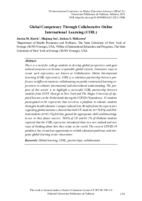 (PDF) Global Competency Through Collaborative Online International Learning (COIL)