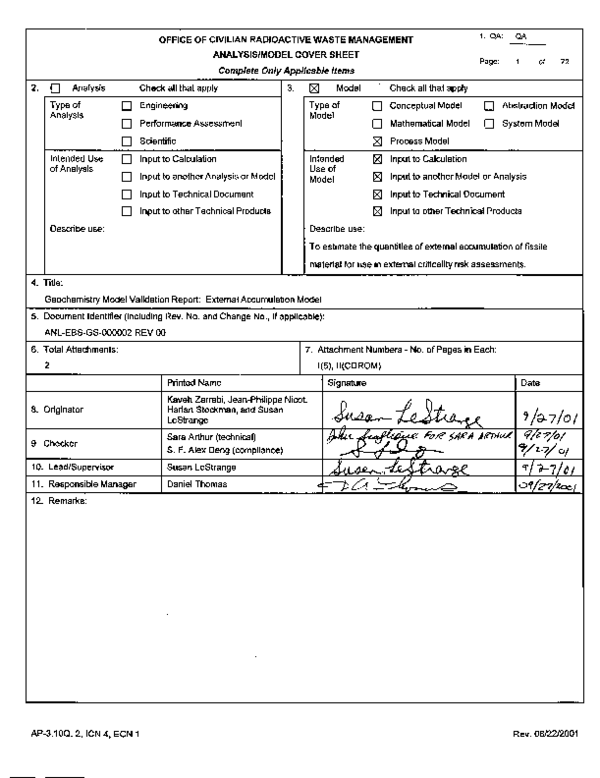 (PDF) Geochemistry Model Validation Report: External Accumulation Model