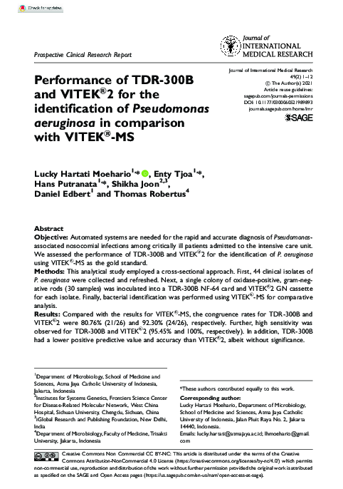 (PDF) Performance of TDR-300B and VITEK®2 for the identification of Pseudomonas aeruginosa in ...