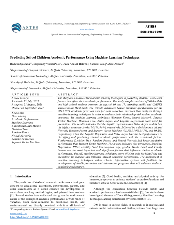 (PDF) Predicting School Children Academic Performance Using Machine ...