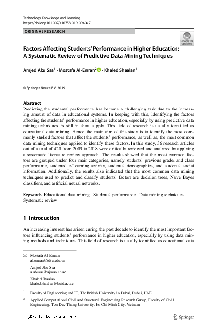 (PDF) Factors Affecting Students’ Performance in Higher Education: A ...