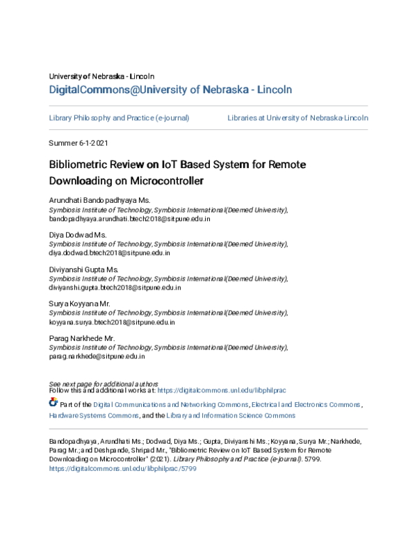 (PDF) Bibliometric Review on IoT Based System for Remote Downloading on Microcontroller
