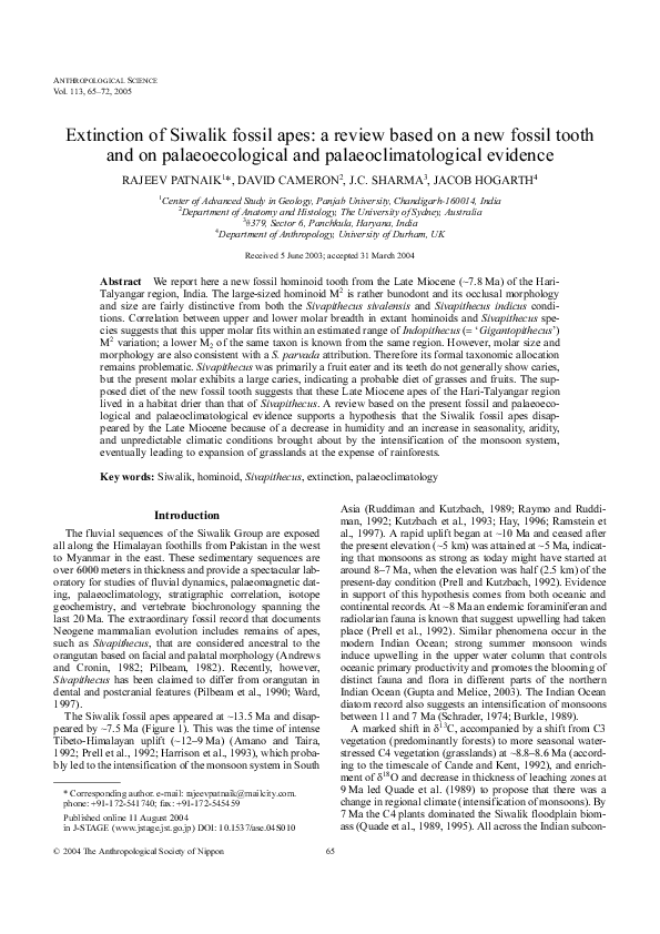 (PDF) Extinction of Siwalik fossil apes: a review based on a new fossil ...