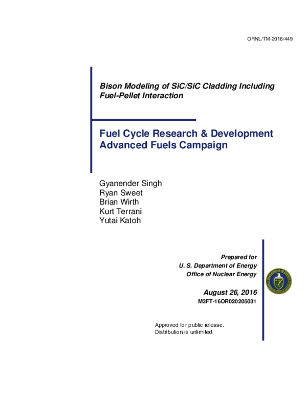 (PDF) Bison Modeling of SiC/SiC Cladding Including Fuel-Pellet Interaction