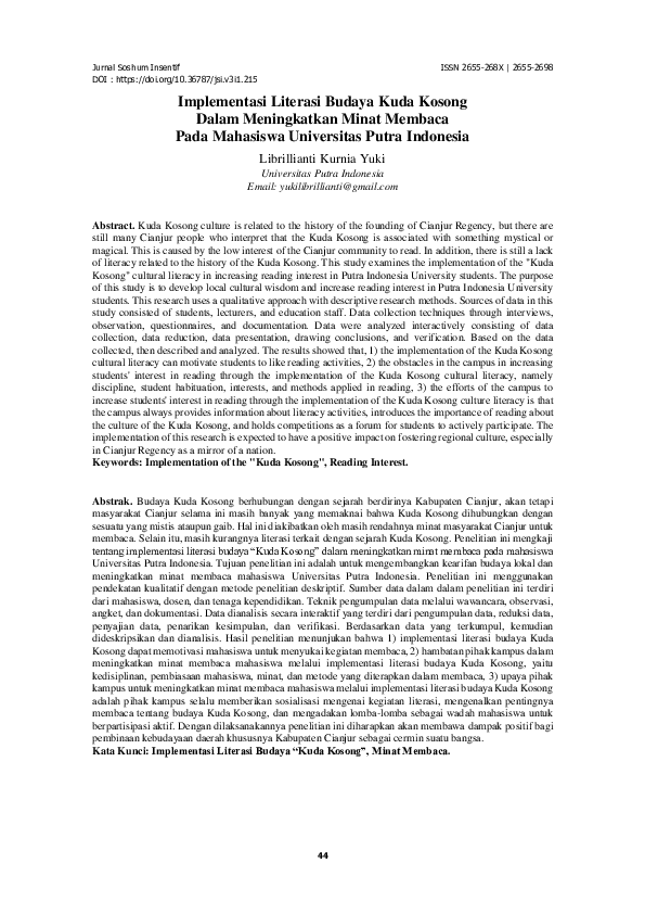 Implementasi Literasi Budaya Kuda Kosong dalam Meningkatkan Minat ...