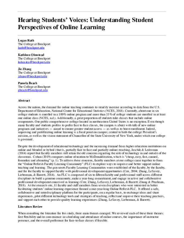 (PDF) Hearing Students’ Voices: Understanding Student Perspectives of ...