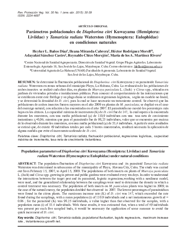 (PDF) Parámetros poblacionales de Diaphorina citri Kuwayama (Hemiptera ...