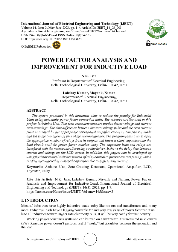 (PDF) POWER FACTOR ANALYSIS AND IMPROVEMENT FOR INDUCTIVE LOAD