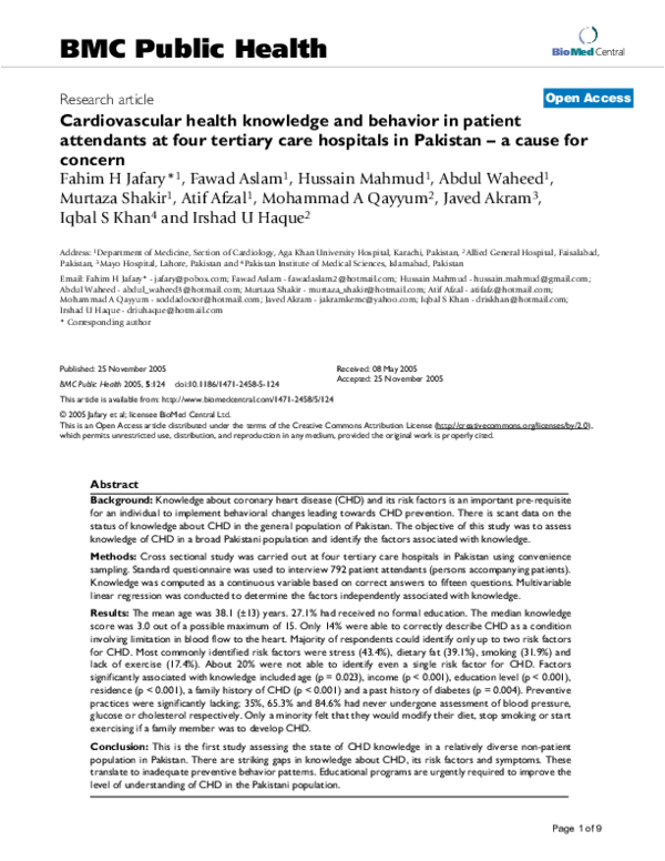 (PDF) Cardiovascular health knowledge and behavior in patient ...