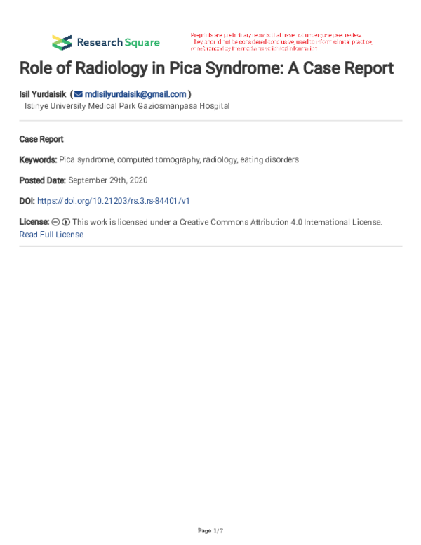 (PDF) Role of Radiology in Pica Syndrome: A Case Report