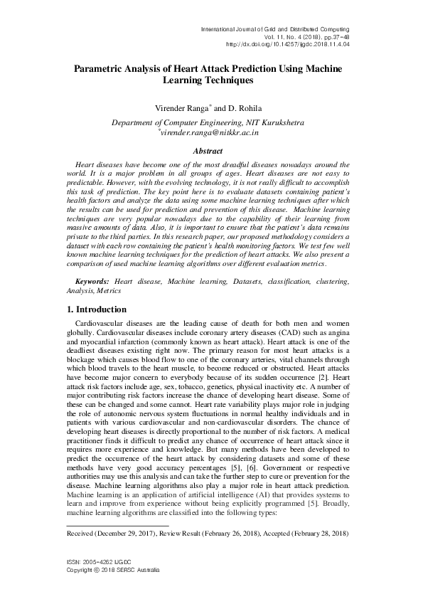 (PDF) Parametric Analysis of Heart Attack Prediction Using Machine Learning Techniques
