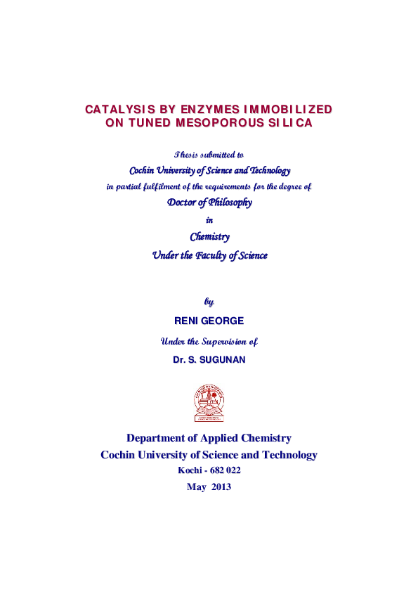 (PDF) Catalysis by Enzymes immobilized on Tuned Mesoporous Silica ...