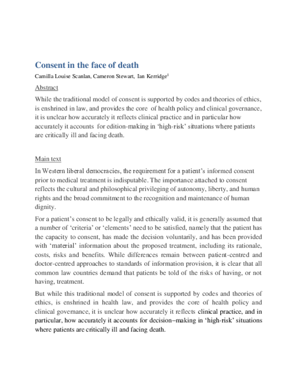 (PDF) Consent in the face of death
